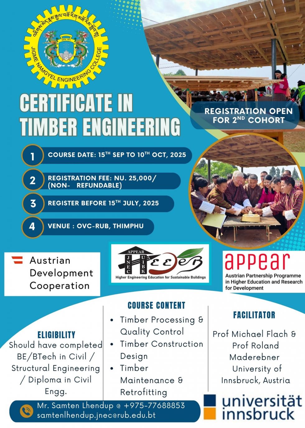 Registration for Certificate in Timber Engineering | Jigme Namgyel ...